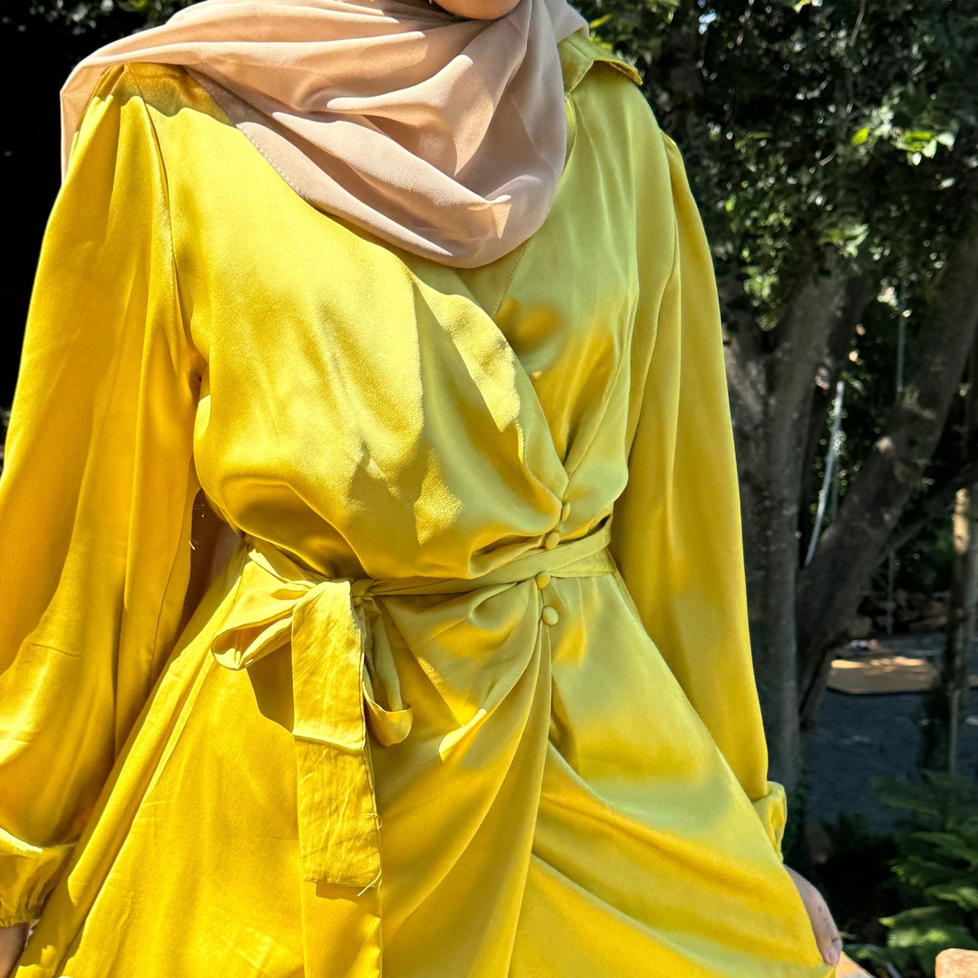 Inayah Exclusive Satin Dress Yellow – Boxed_by_aamina