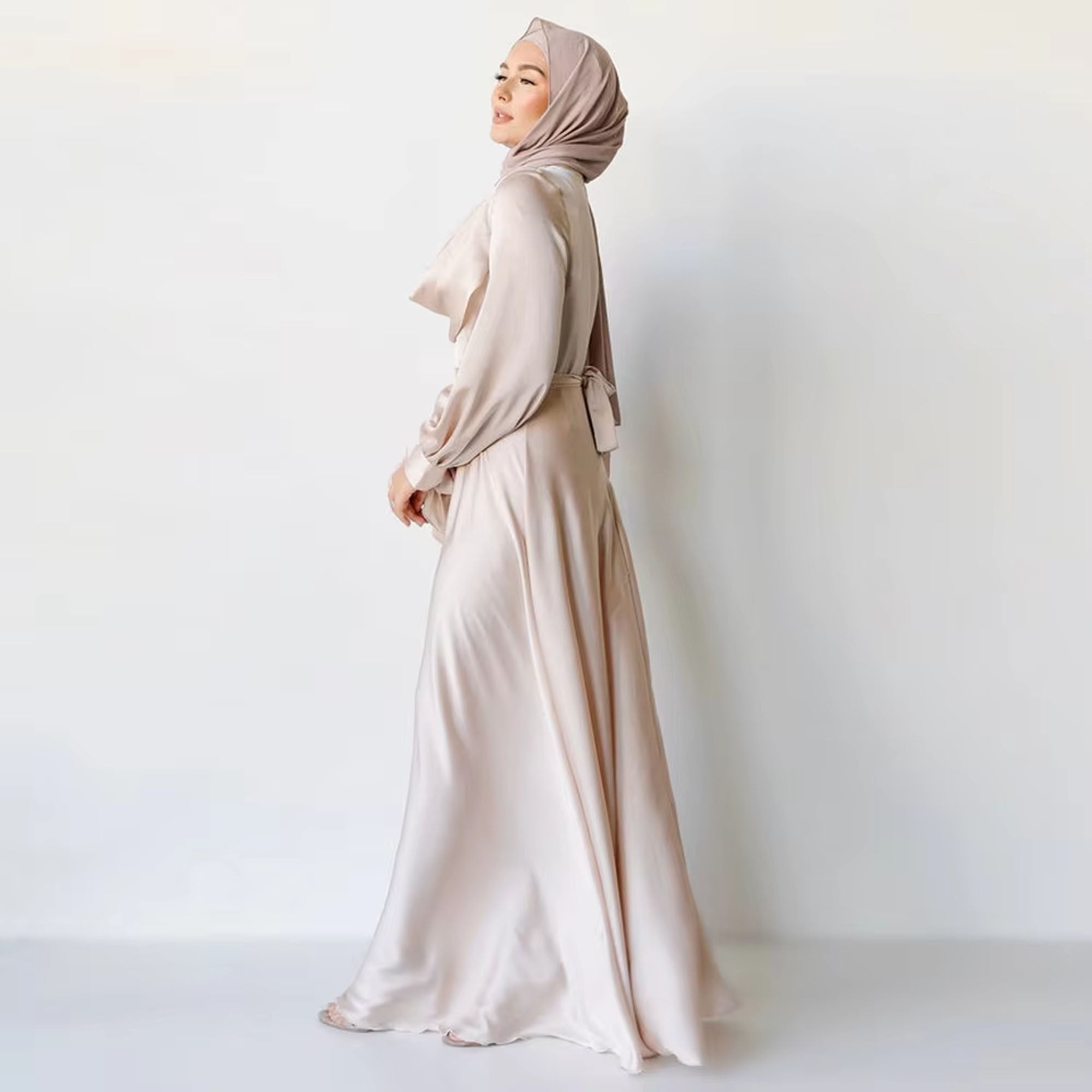 Inayah Exclusive Satin Layered Dress Cream – Boxed_by_aamina